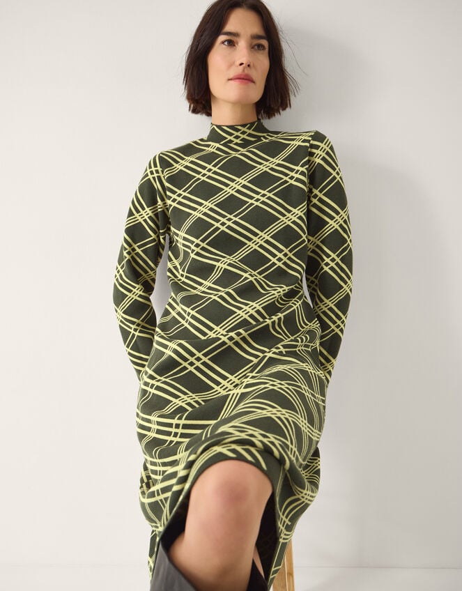 Claudia Check Knit Midi Dress Green