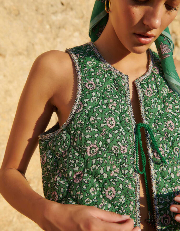 Petite Mendigote Floral Embellished Waistcoat Green