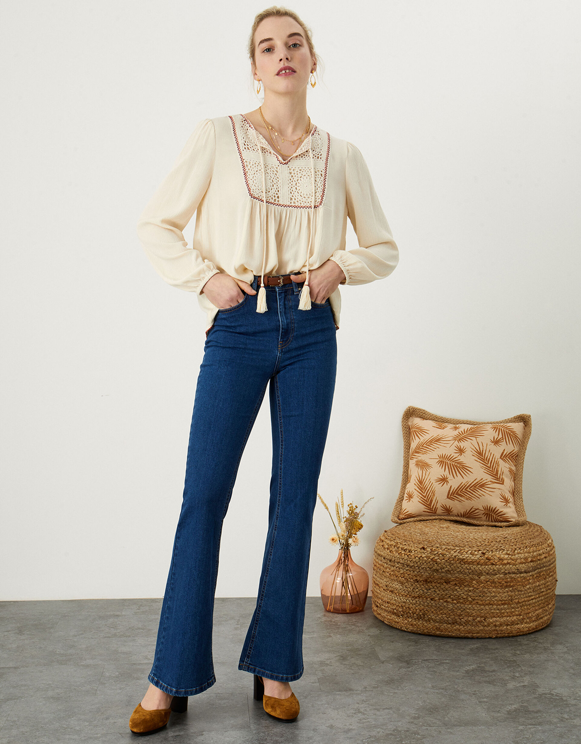 Crochet Bib Blouse Ivory