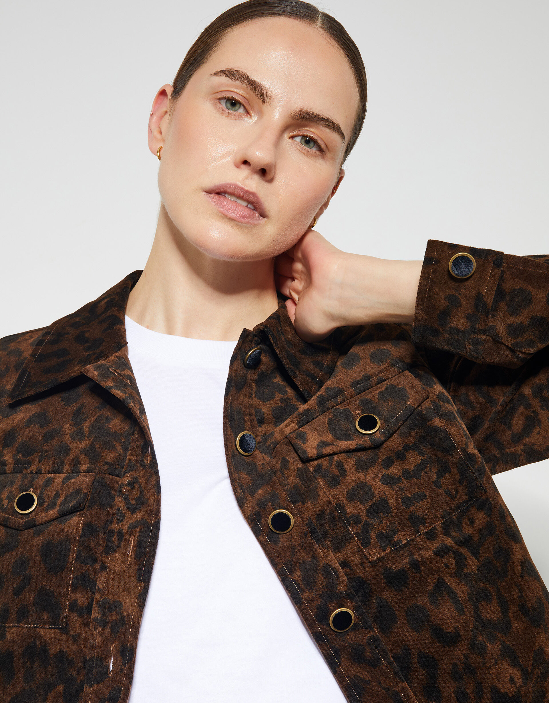 Aida Leopard Print Crop Jacket Brown