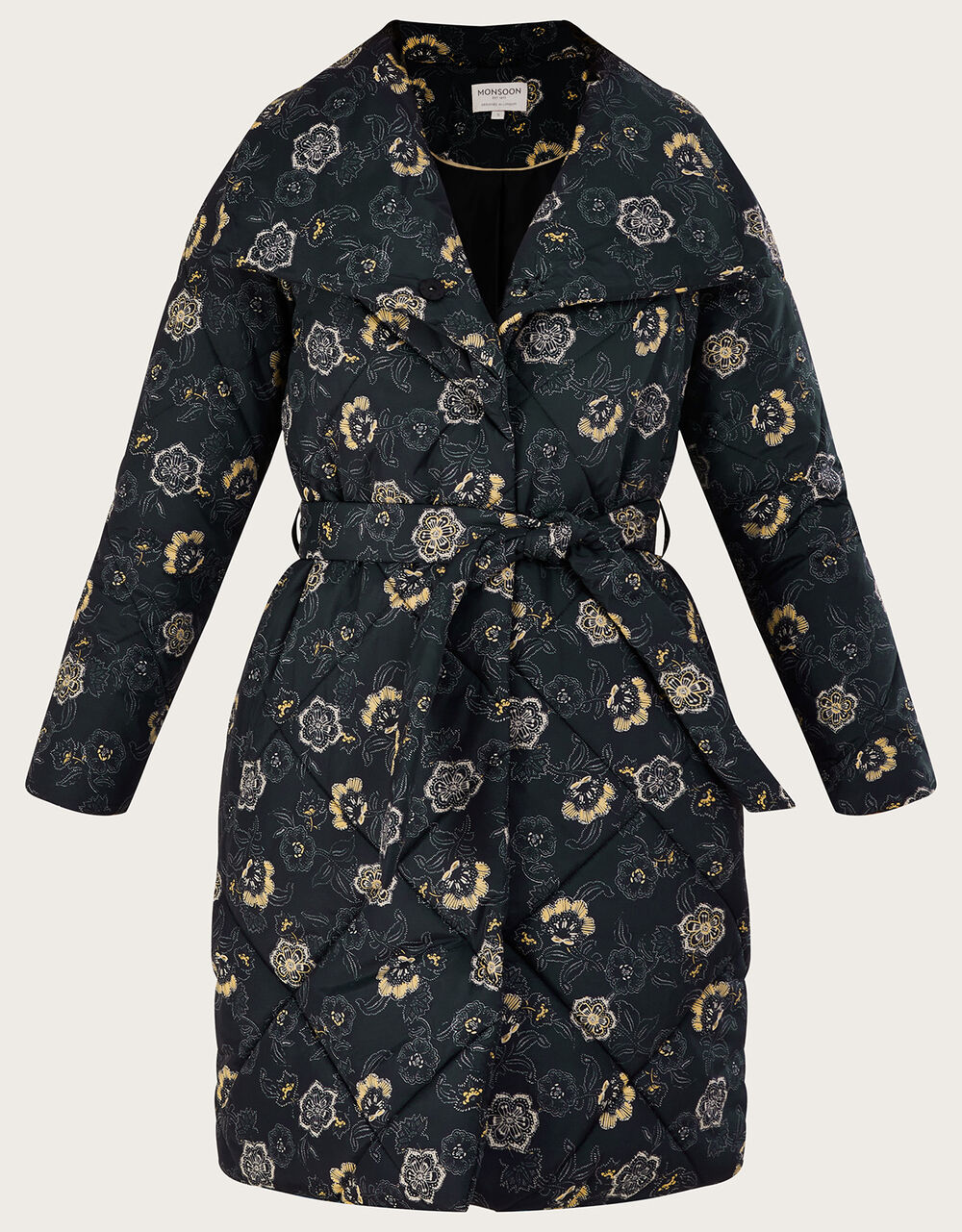 Piper Printed Padded Shawl Coat Black | Coats & Jackets | Monsoon UK.