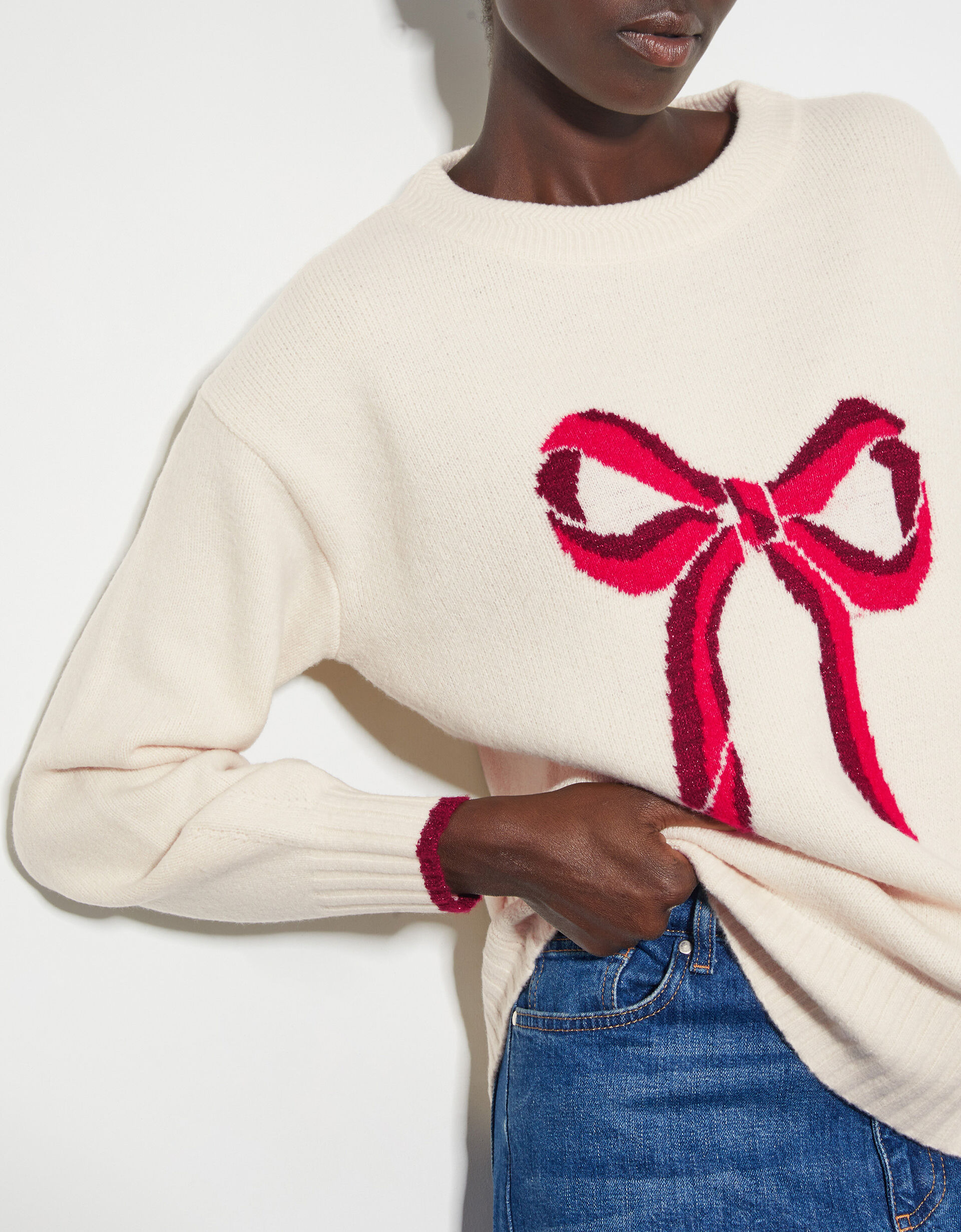 Lou Intarsia Bow Jumper Ivory | Jumpers | Monsoon UK.