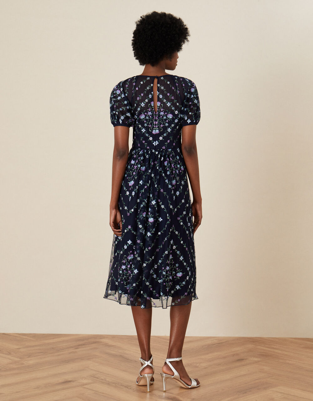Hele Floral Embroidered Midi Dress Blue | Monsoon UK Navigation Catalog ...
