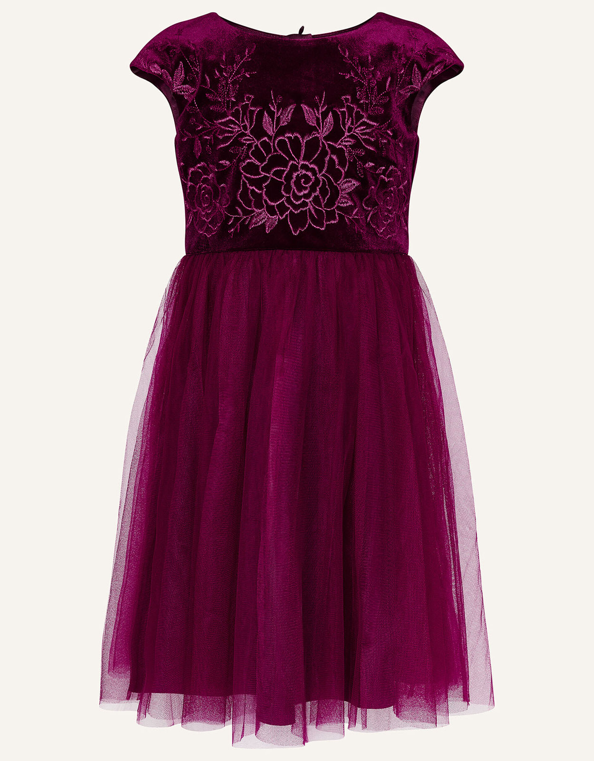 Floral Embroidered Velvet Dress Red | Girls' Dresses | Monsoon UK.