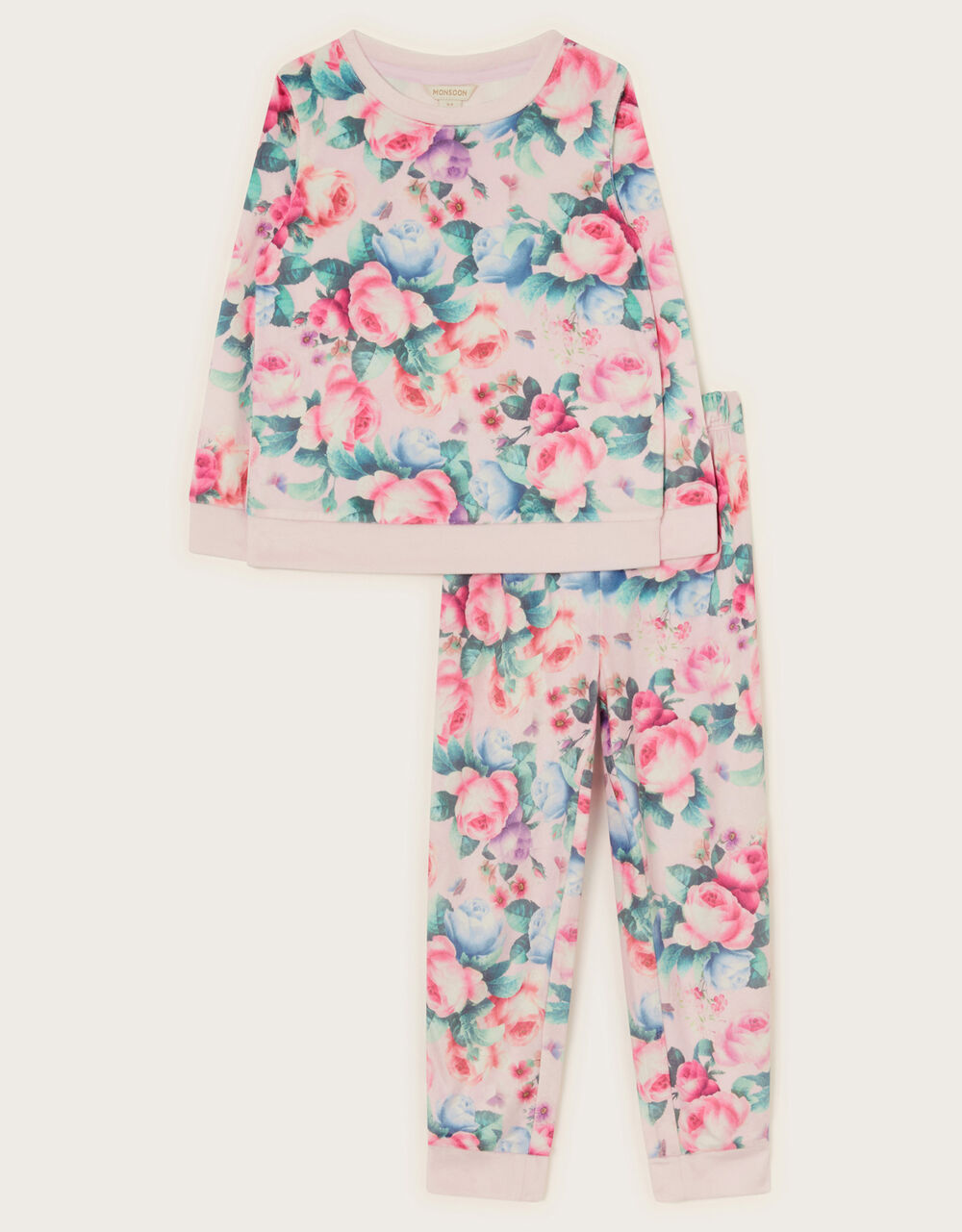 Velour Roses Pyjama Set Pink | Girls' Nightwear | Monsoon UK.