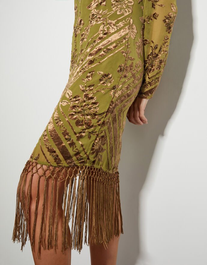 Darcy Devore Fringe Dress Yellow