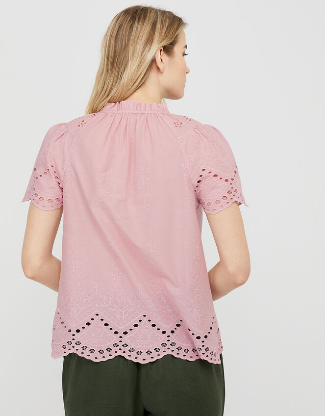 Suzie Schiffli Top in Organic Cotton Pink | Tops & T-shirts | Monsoon UK.