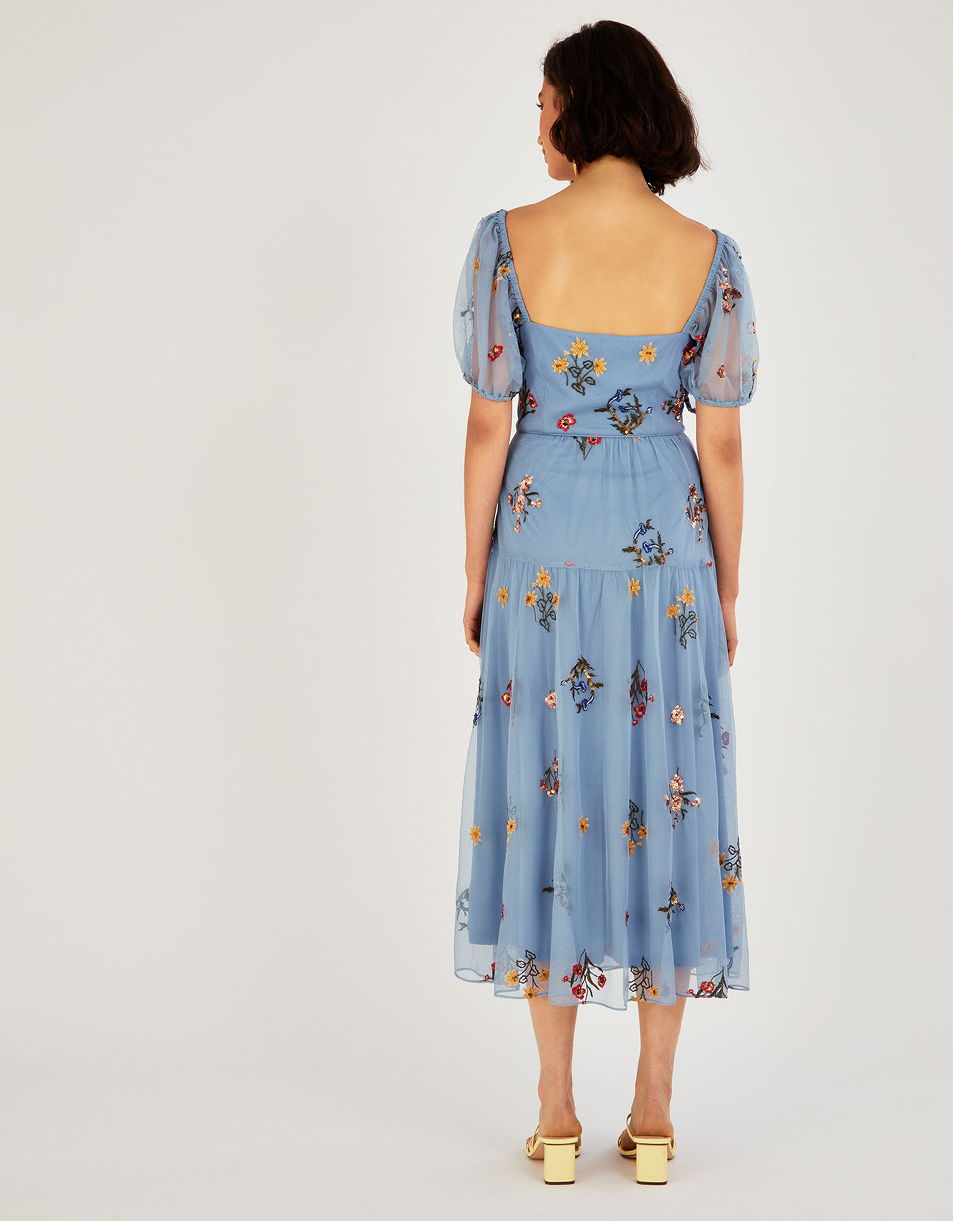 Cressida Embroidered Midi Dress in Recycled Polyester Blue