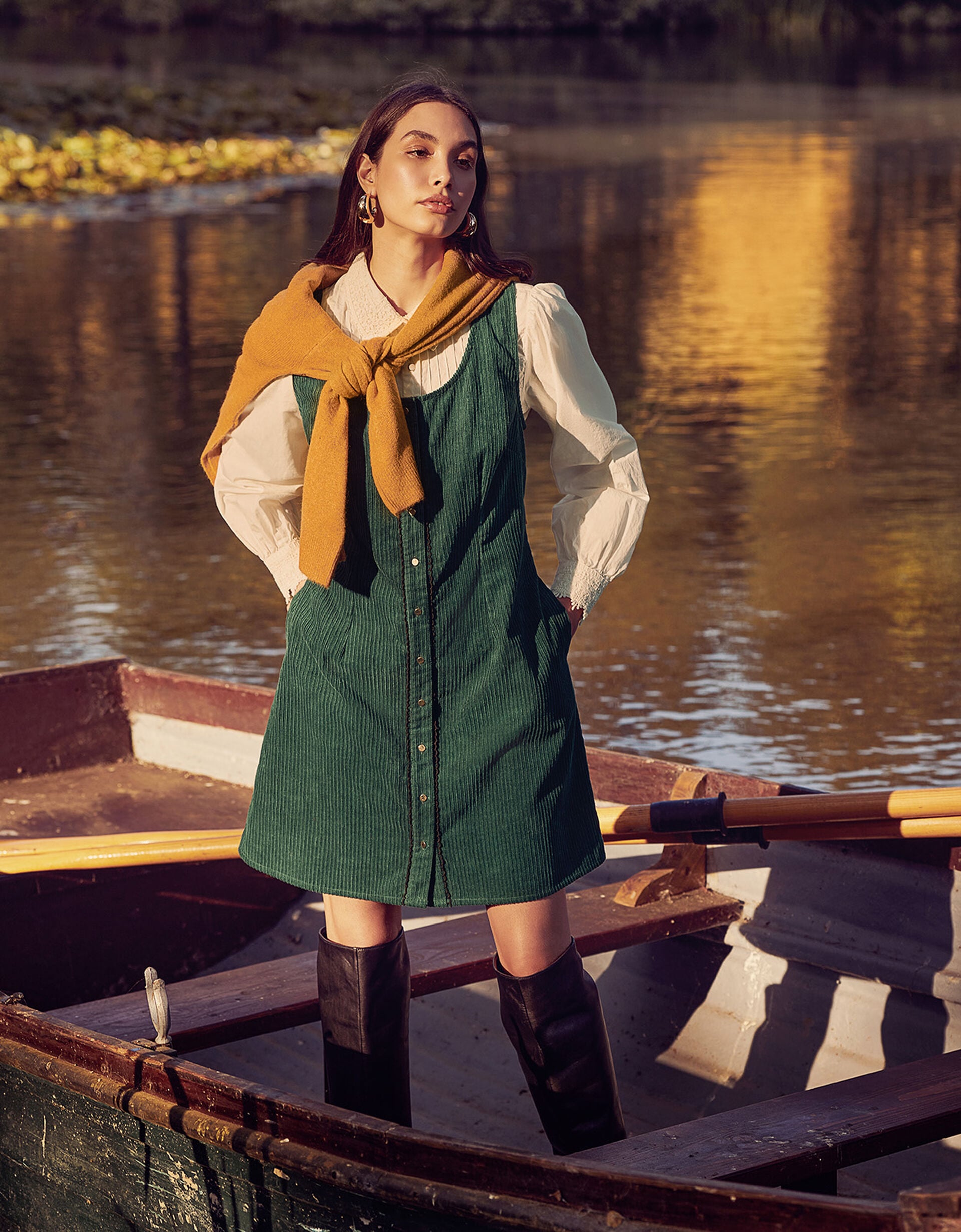 Jumbo Cord Pinafore Dress Green