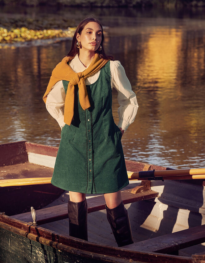 Jumbo Cord Pinafore Dress Green