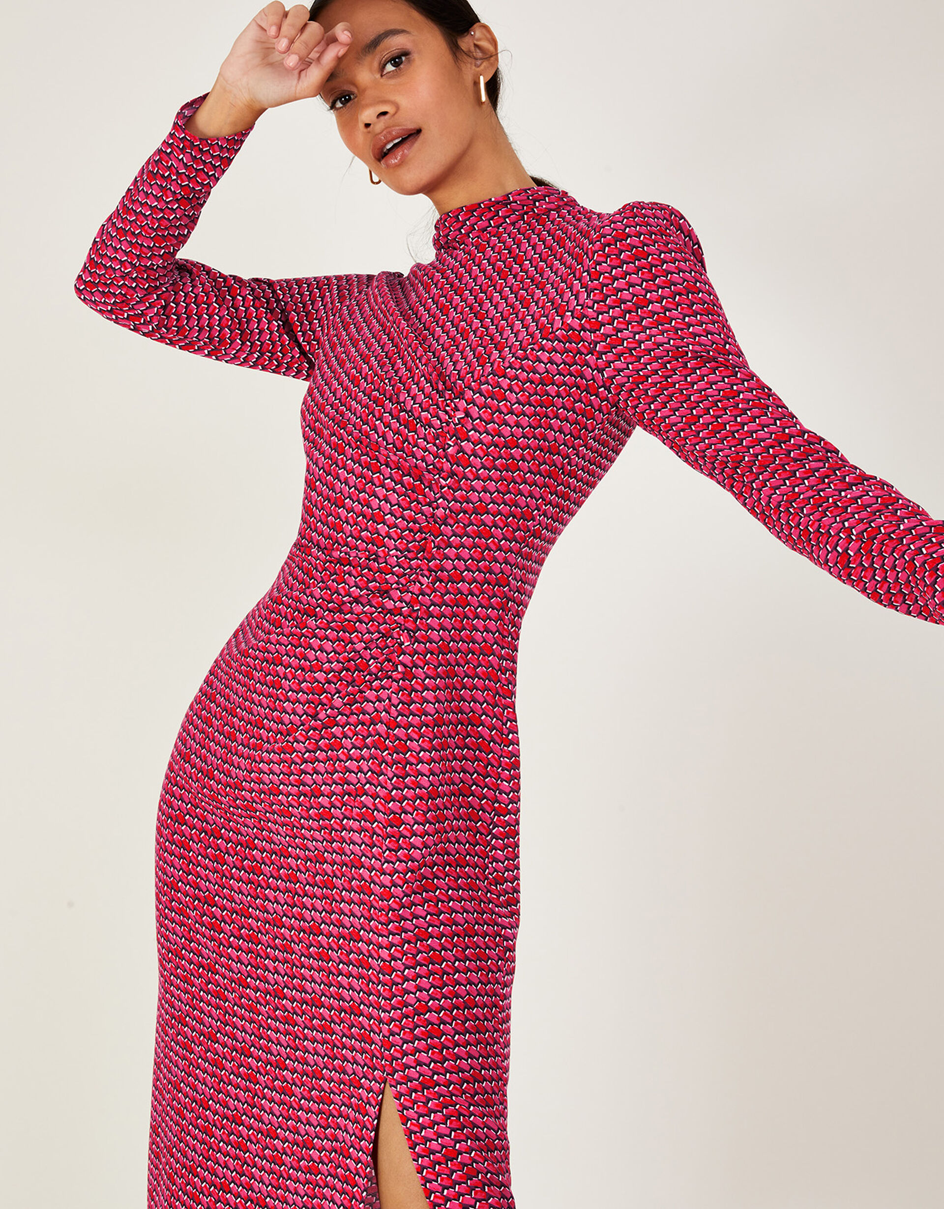 Signy Geometric Print Midi Dress Red | Day Dresses | Monsoon UK.