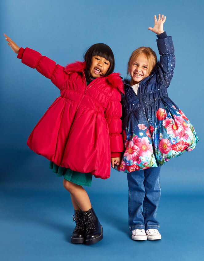 Shirred Puffball Padded Coat Red | Girls' Coats & Jackets | Monsoon UK.