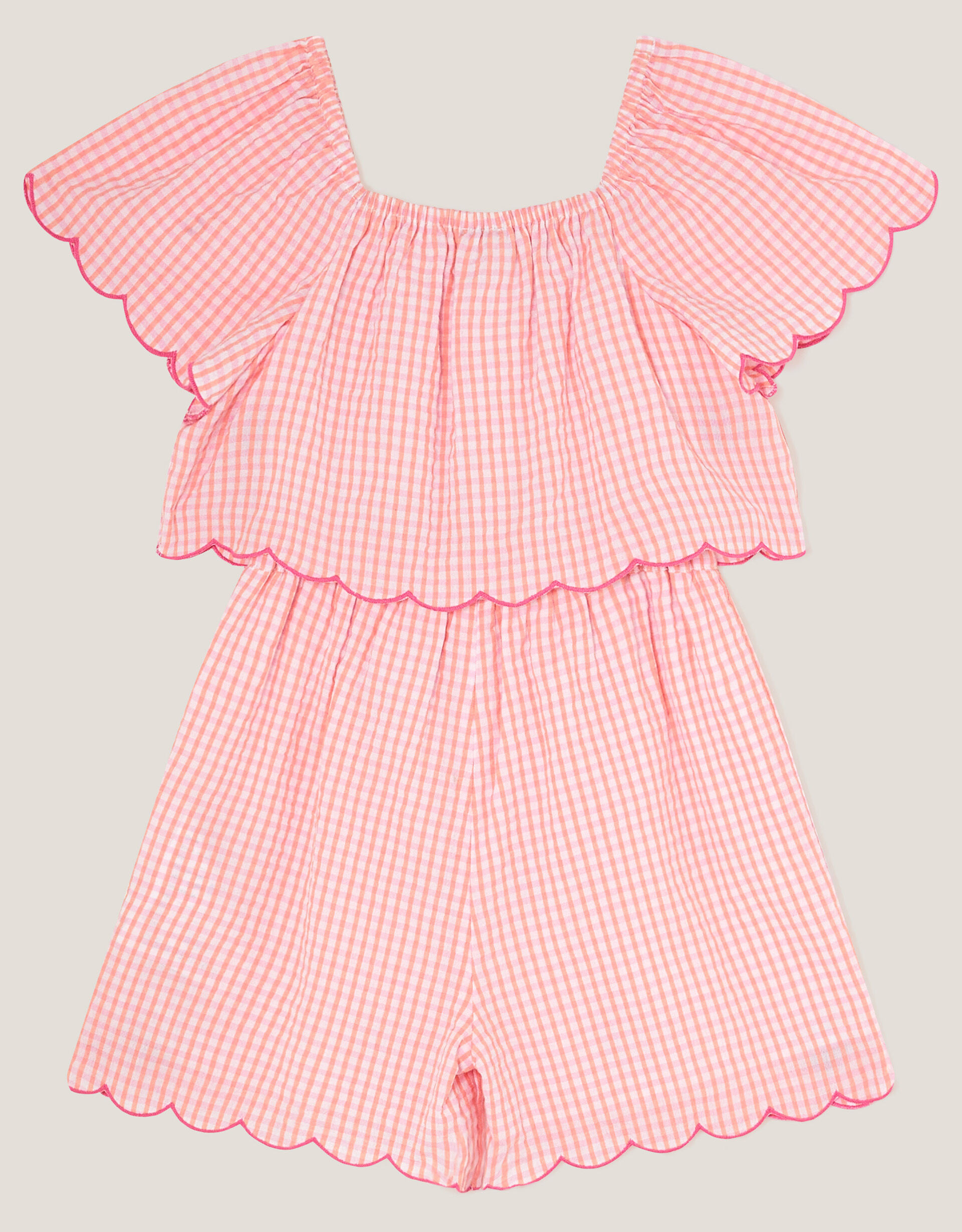 Floral Embroidered Gingham Playsuit Pink | Girls' Jumpsuits & Playsuits ...