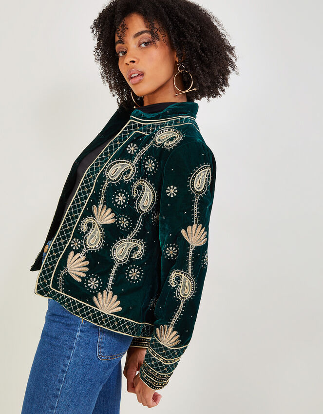 Violet Embellished Velvet Jacket Green | Women's Jackets | Monsoon UK.
