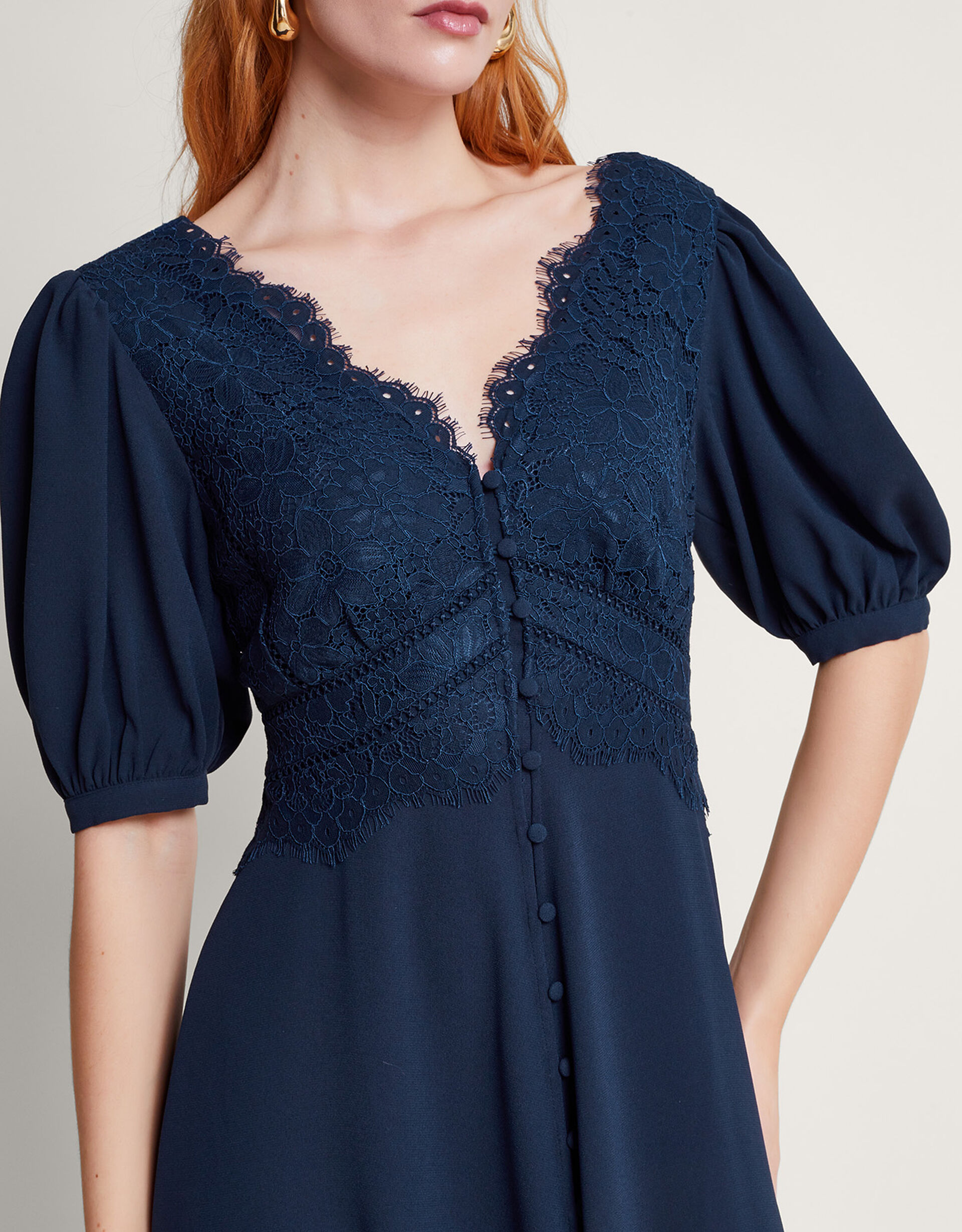 Nancy Lace Tea Dress Blue | Evening Dresses | Monsoon UK.