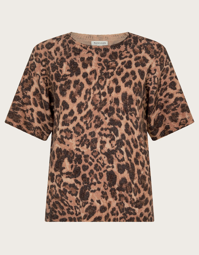 Amy Leopard Print Short Sleeve Jumper Brown | Jumpers | Monsoon UK.