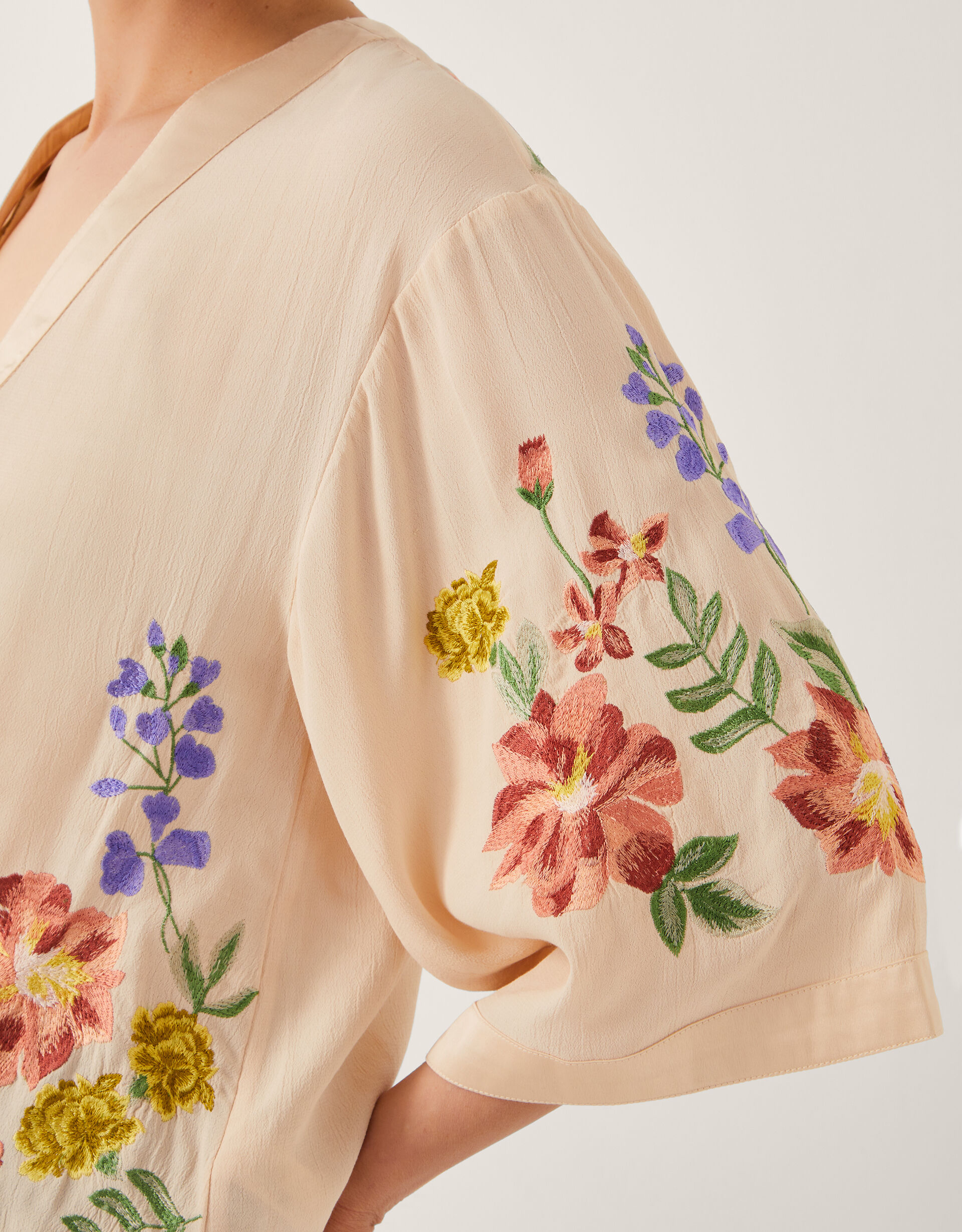 Sylvia Floral Embroidered V-Neck Top | Tops & T-shirts | Monsoon UK.