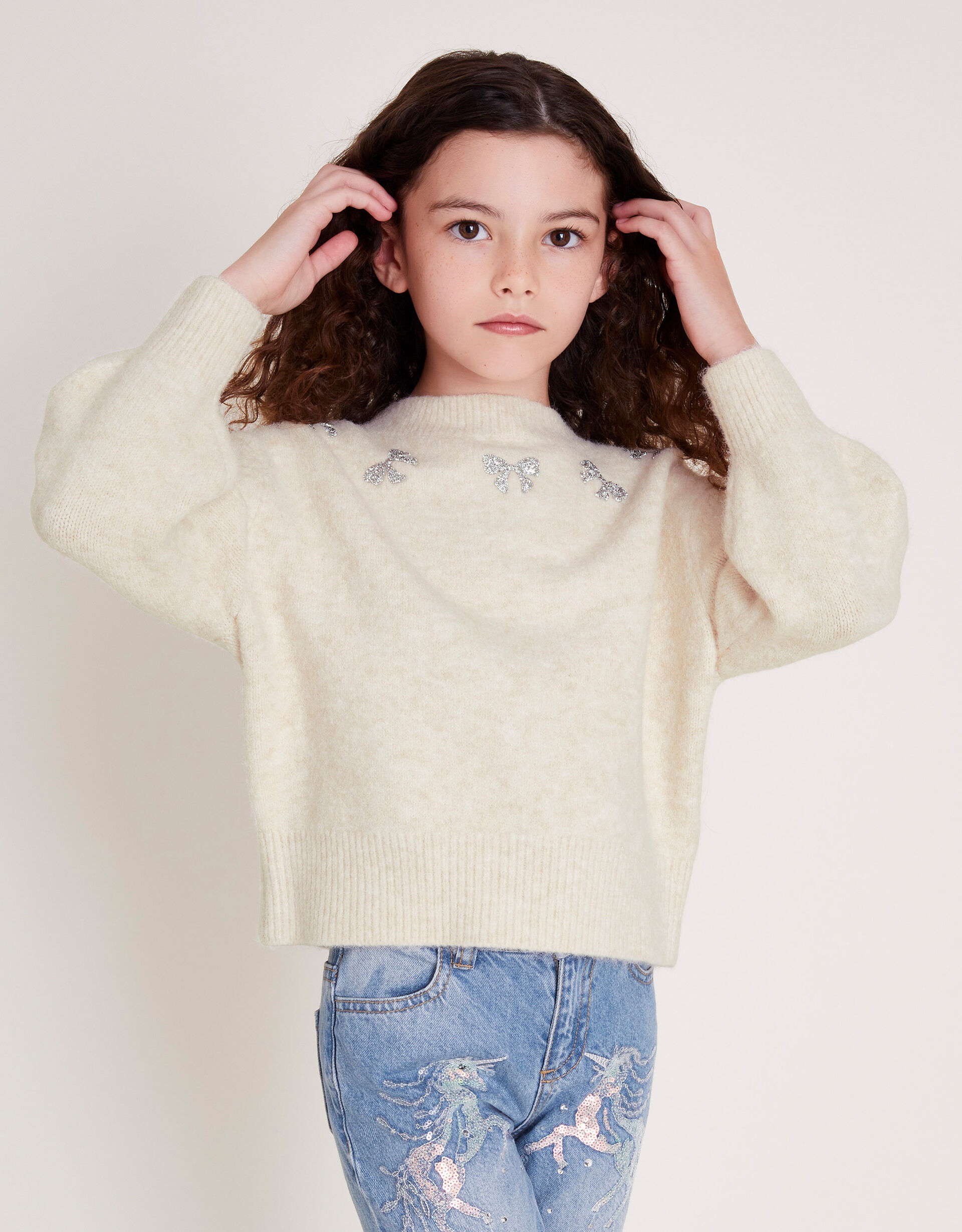 Sparkle Bow Jumper Camel | Girls' Cardigans | Monsoon UK.