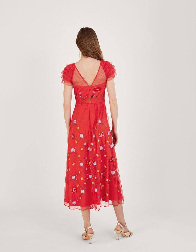 Octavia Embroidered Midi Dress Red