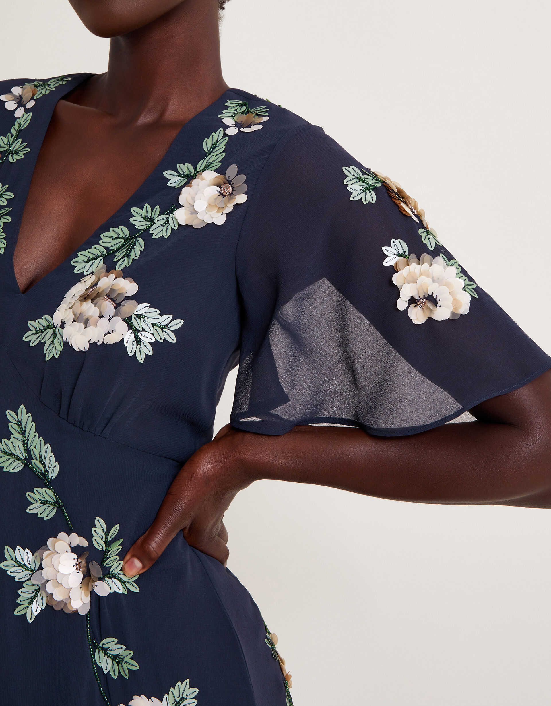 Cora Floral Embellished Midi Tea Dress Blue | Evening Dresses | Monsoon UK.