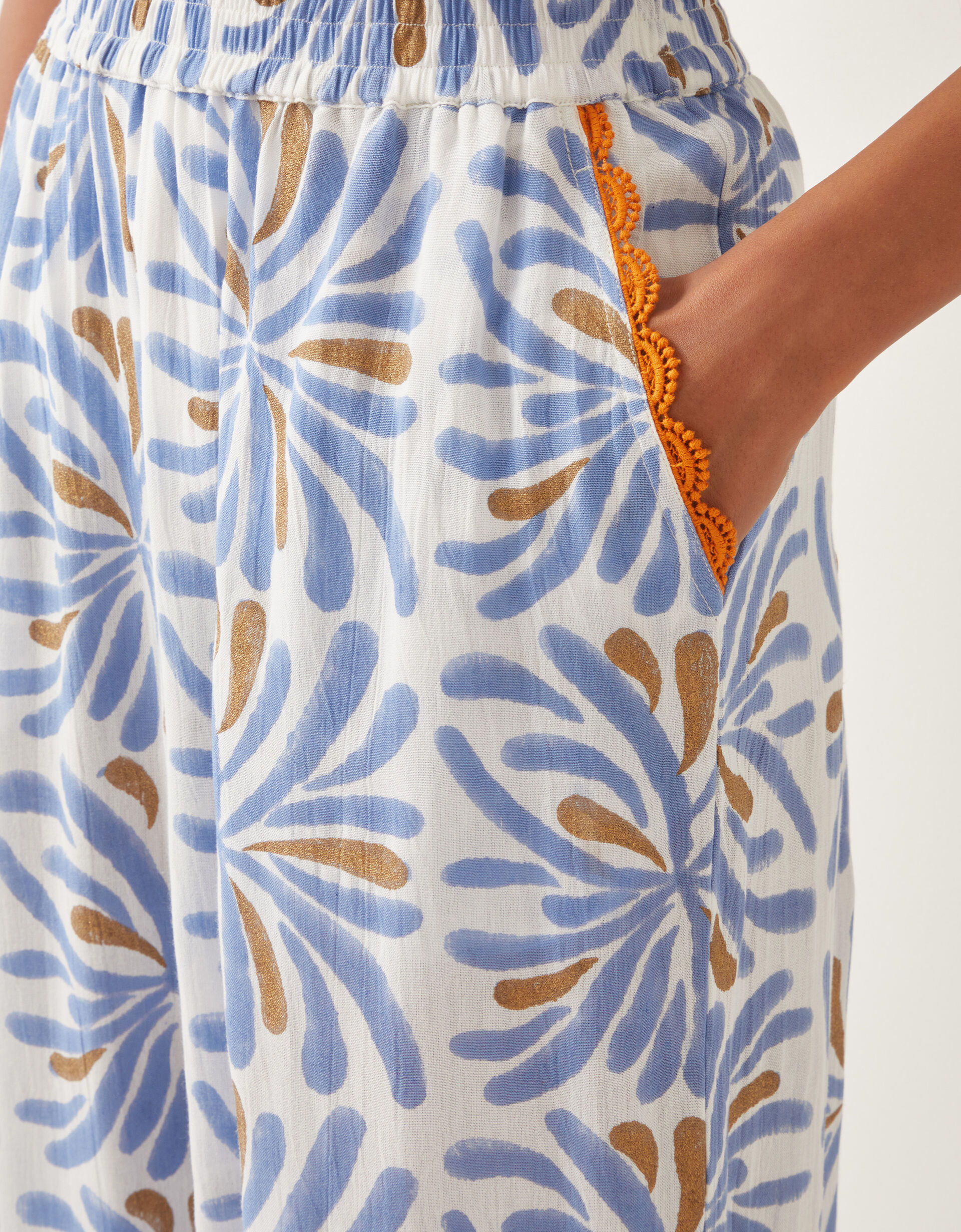 Cece Woodblock Print Harem Trousers Blue
