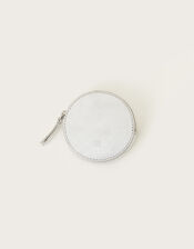 Metallic Leather Round Coin Purse Silver