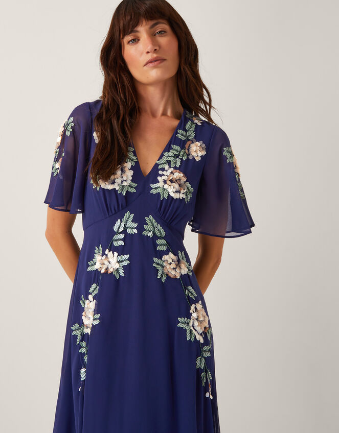 Cora Floral Embellished Midi Tea Dress Blue | Evening Dresses | Monsoon UK.