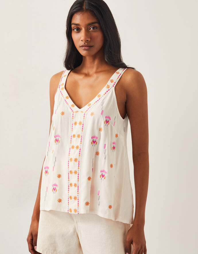 Fia Embroidered Cami Top Ivory