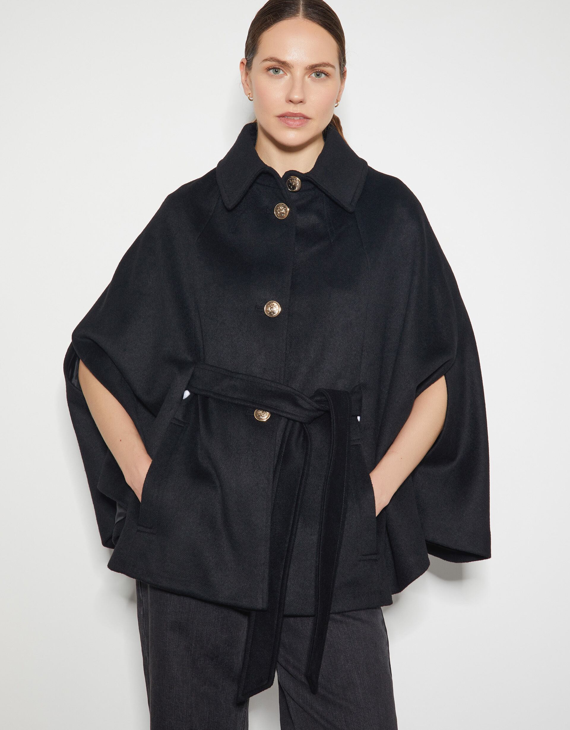 Cecily Military Cape Coat Black