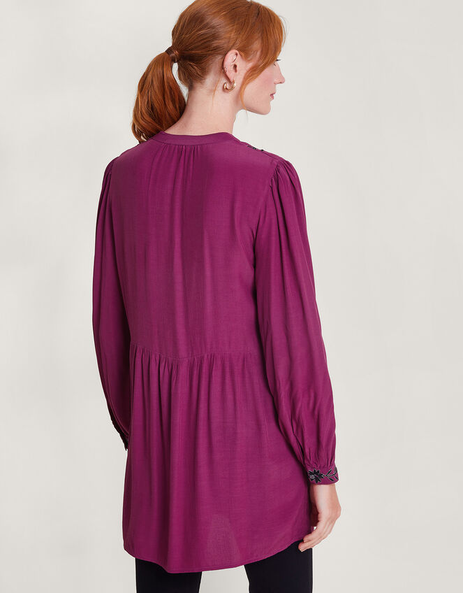 Longline Embroidered Tunic Top Pink