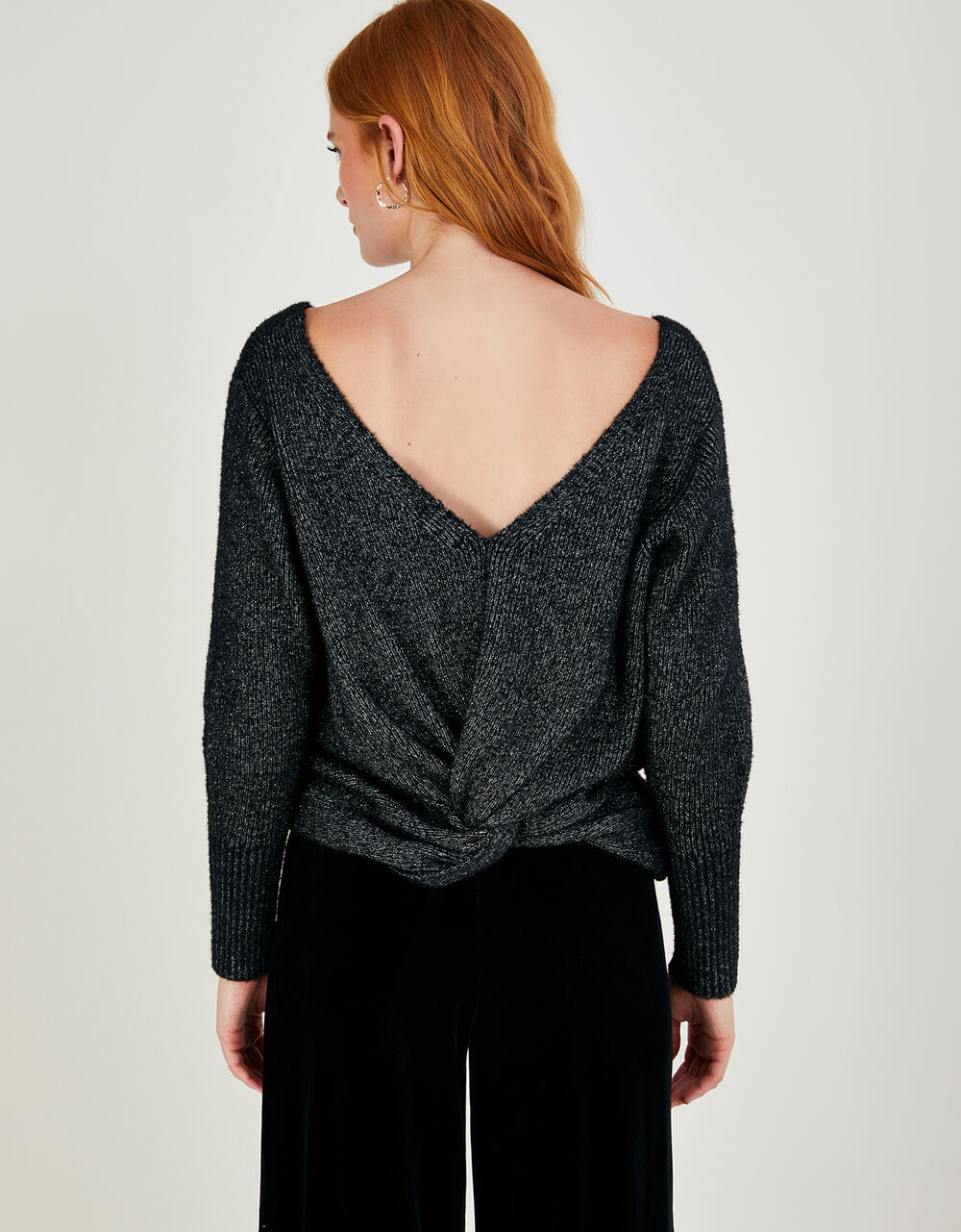 Metallic Twist V-Back Jumper Black | Knitwear | Monsoon UK.