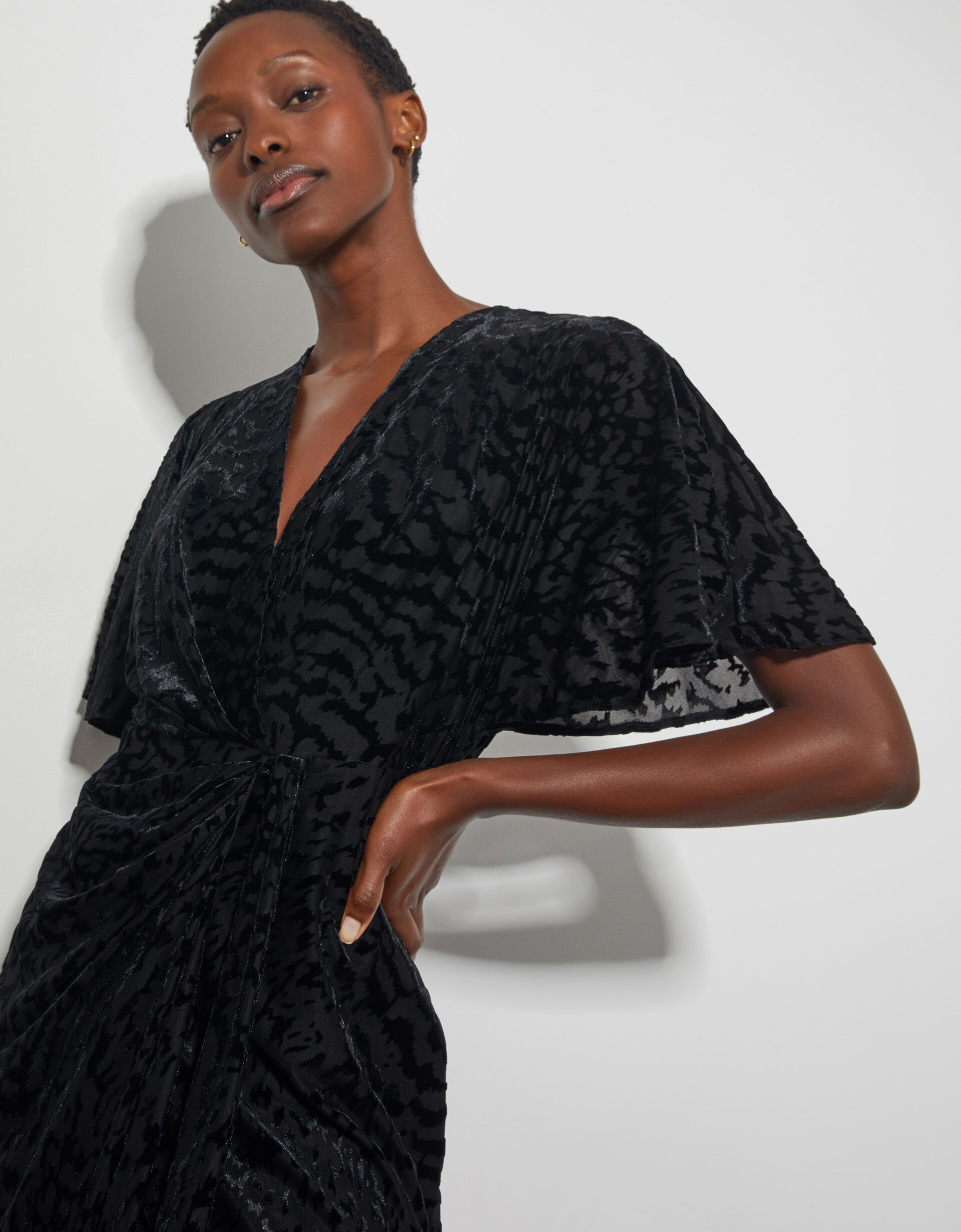 Dana Devore Leopard Print Wrap Dress Black