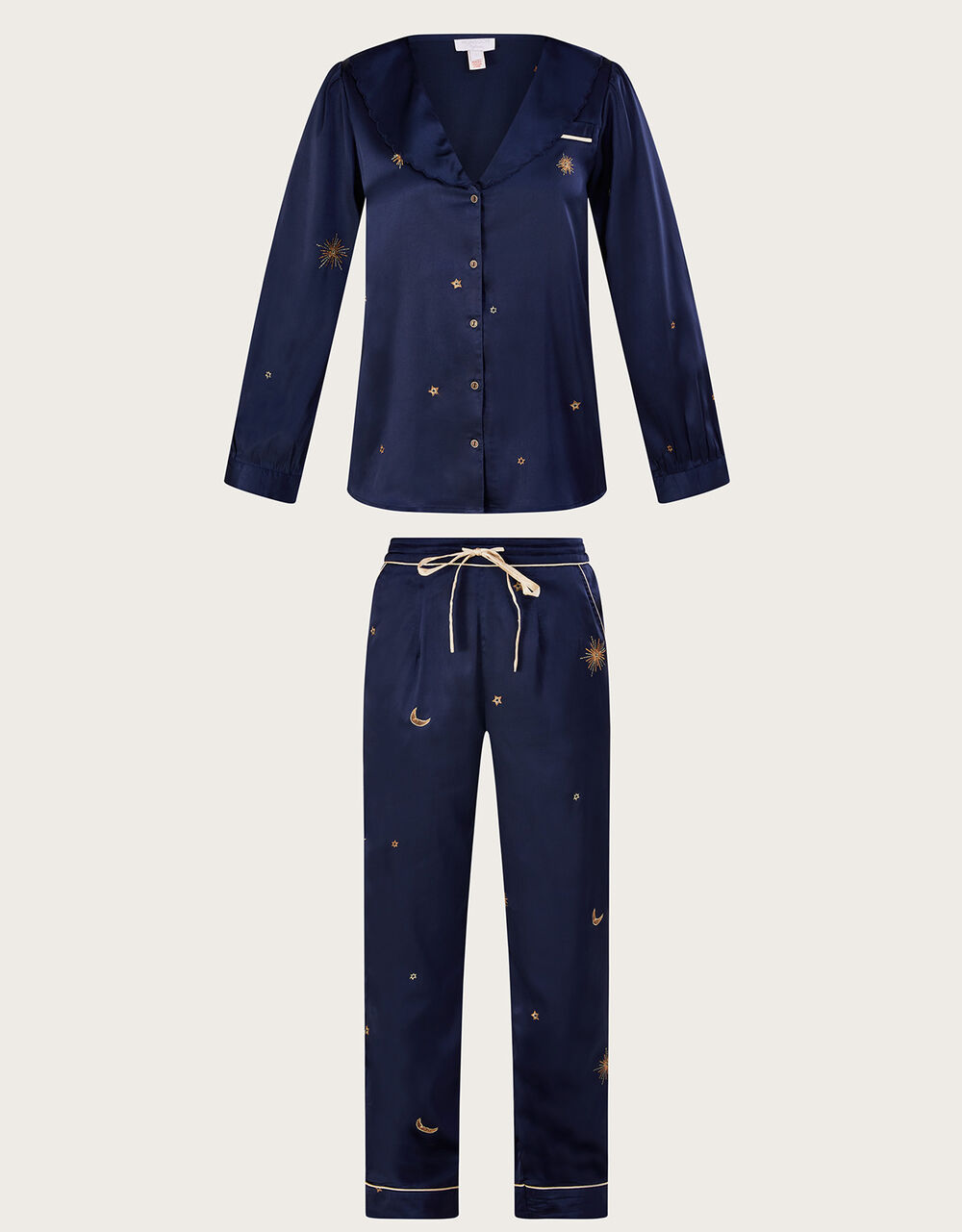 Embroidered Satin Pyjama Set Blue | Pyjamas | Monsoon UK.