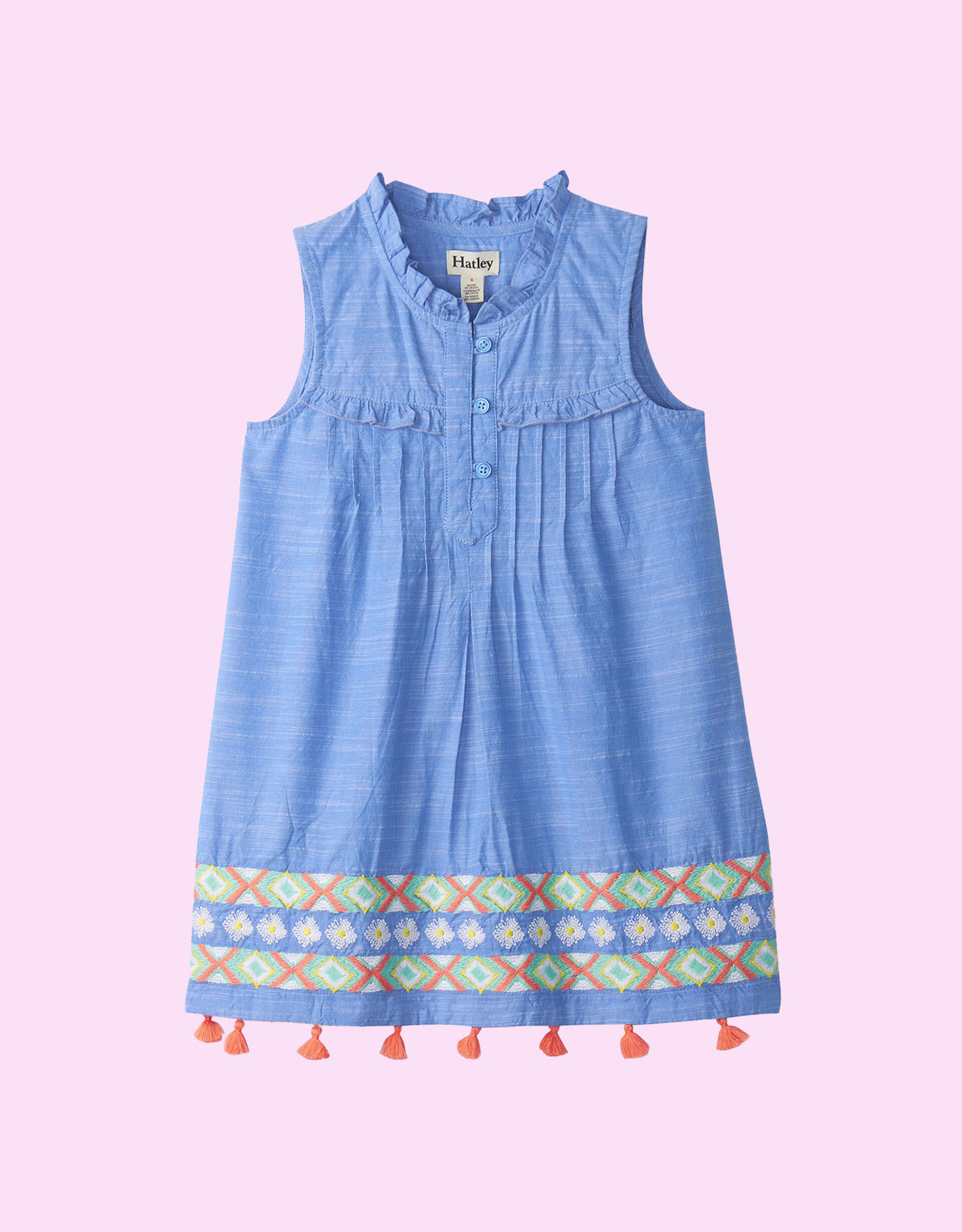 Hatley Embroidered Chambray Dress Blue