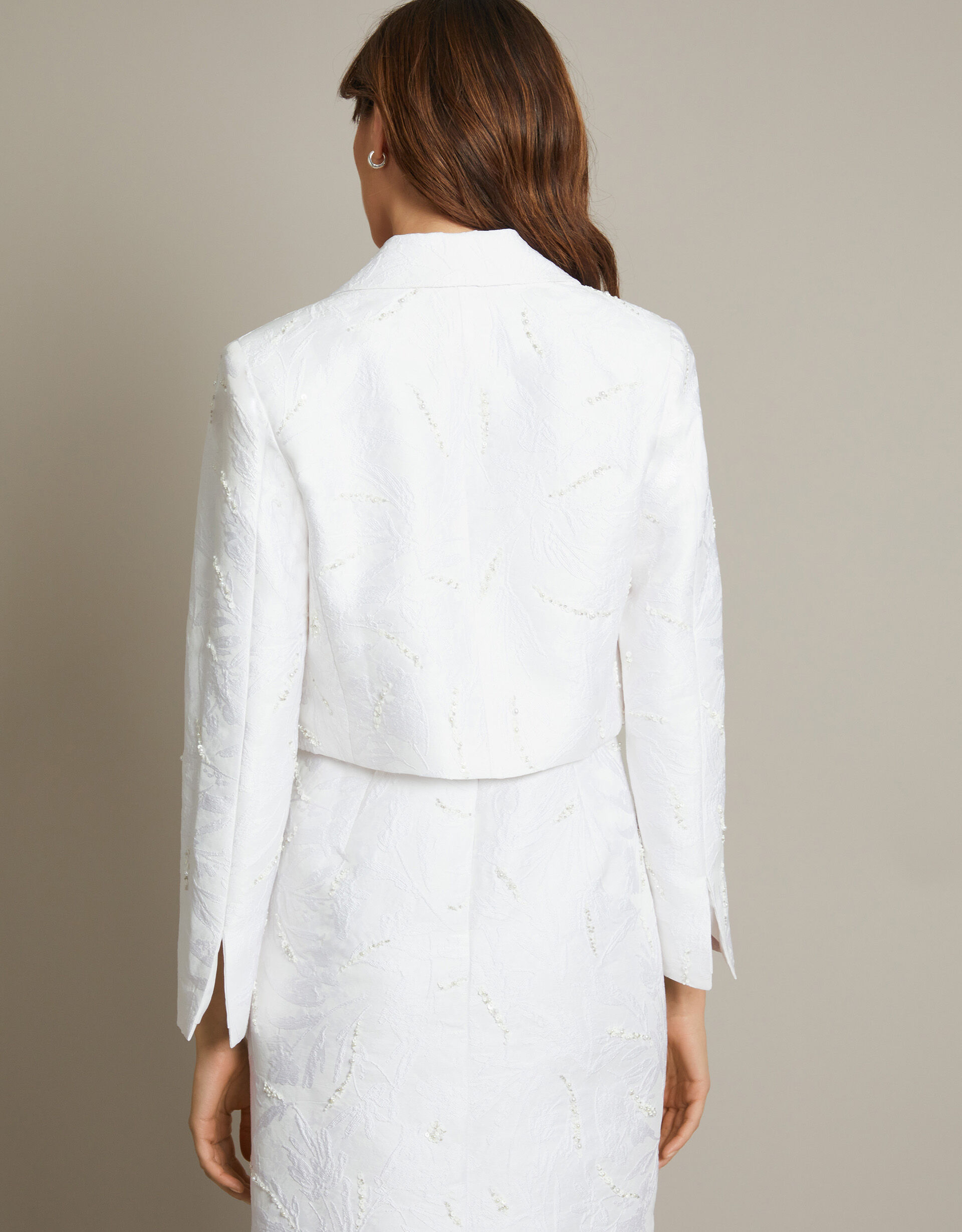 Faye Hand-Beaded Jacquard Cropped Bridal Jacket Ivory | Women's Jackets ...