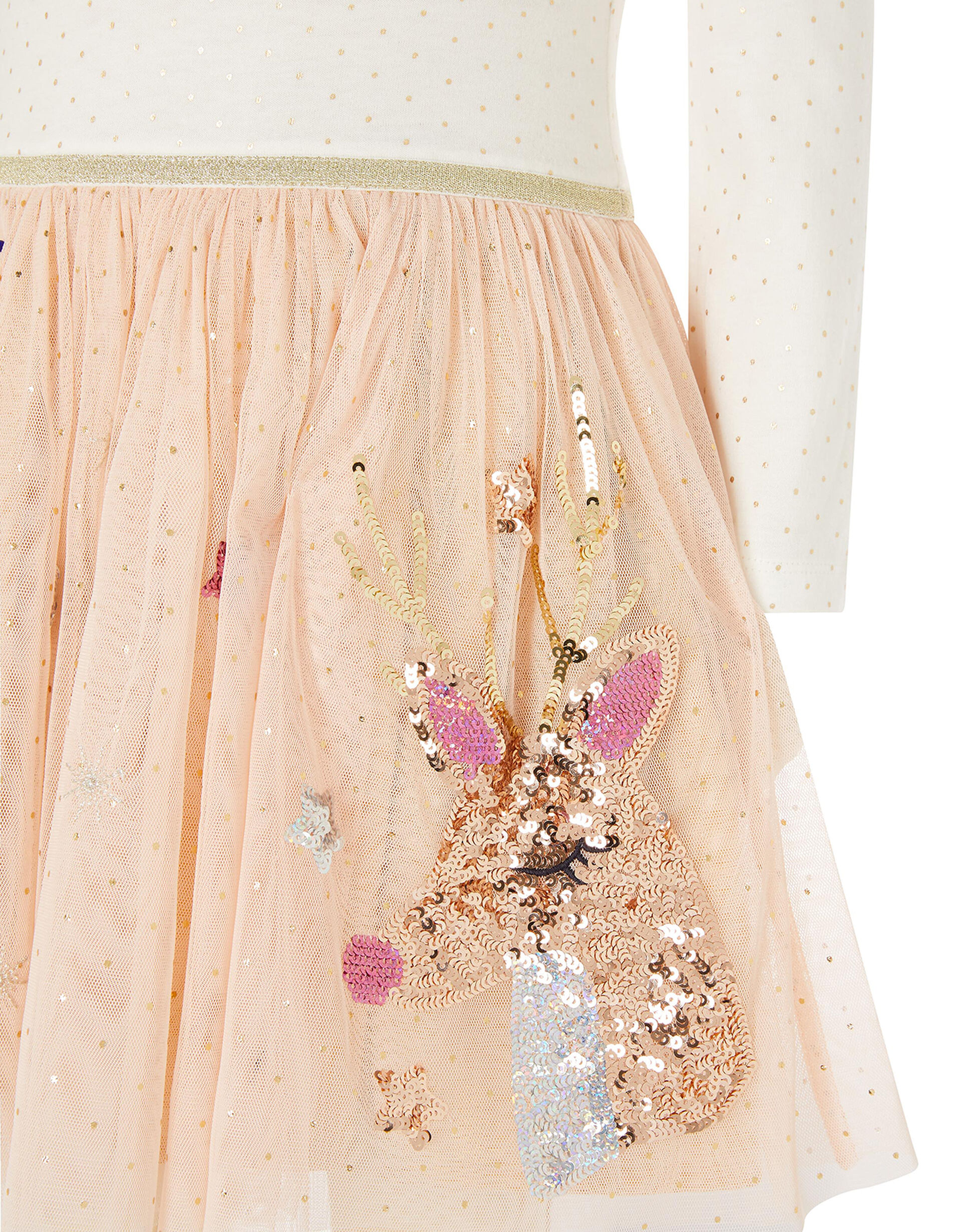 XMAS Sequin Reindeer Disco Dress Nude