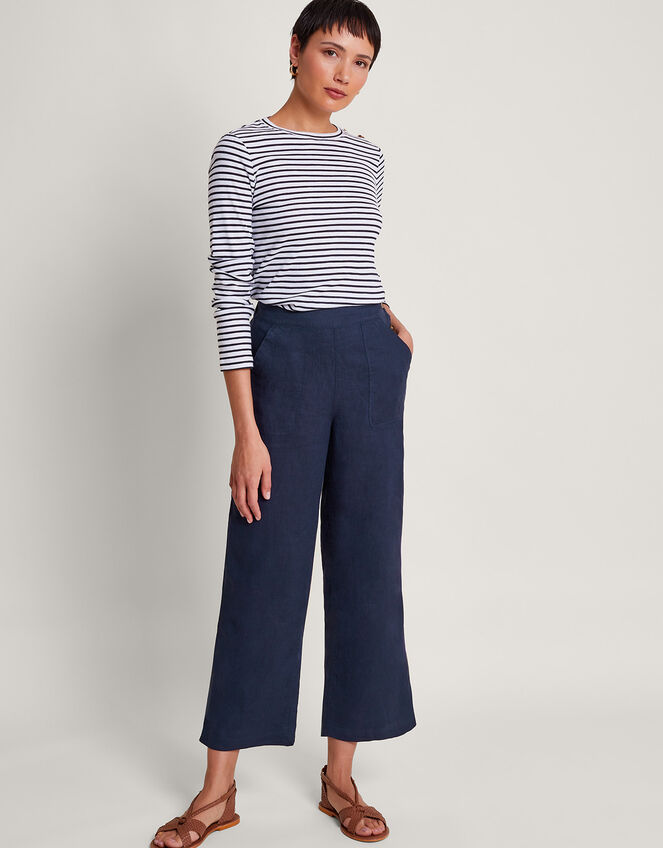 Parker Short-Length Linen Trousers Blue | Trousers & Leggings | Monsoon UK.