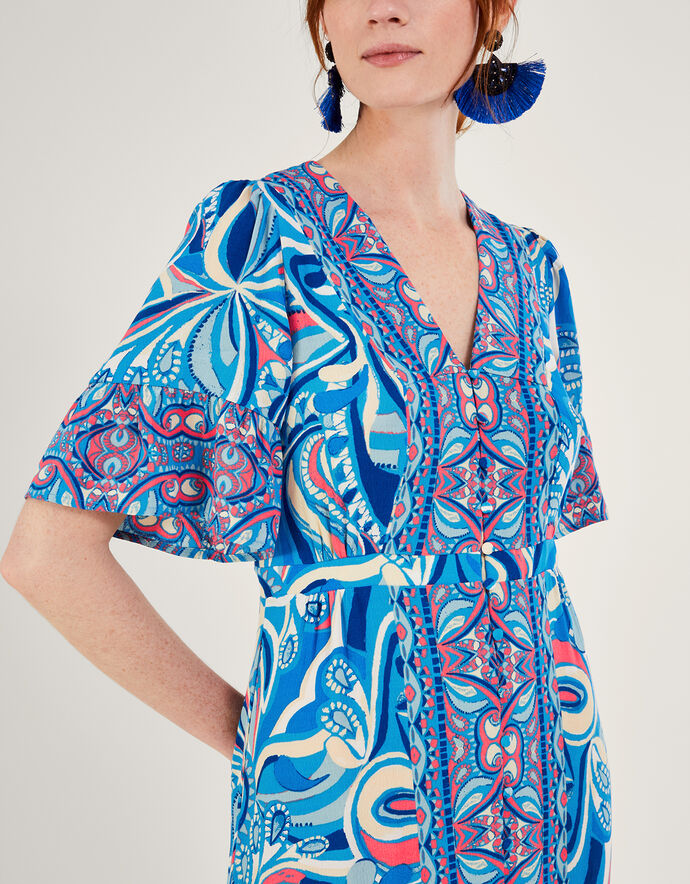 Raegan Contrast Print Dress with LENZING™ ECOVERO™ Blue