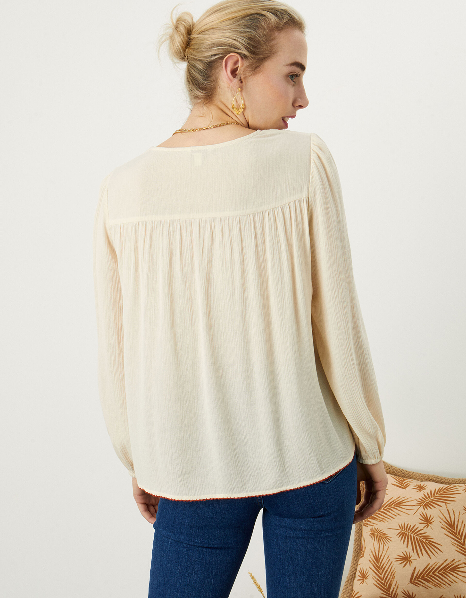 Crochet Bib Blouse Ivory