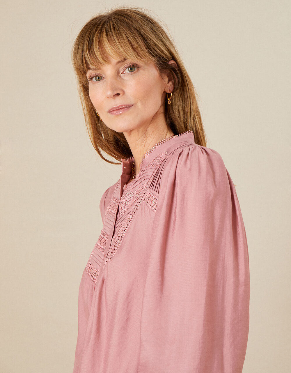 Verna Lace Insert Plain Blouse Pink | Tops & T-shirts | Monsoon UK.