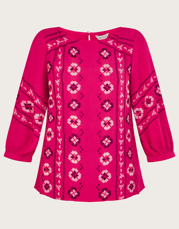Elliana Embroidered Top In Sustainable Viscose Pink Tops And T Shirts