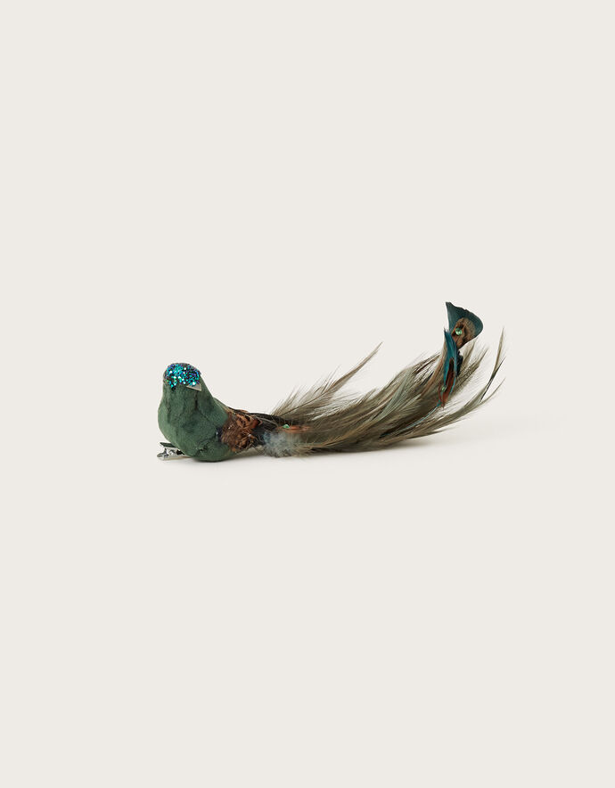 Feather Embellished Velvet Bird Decoration