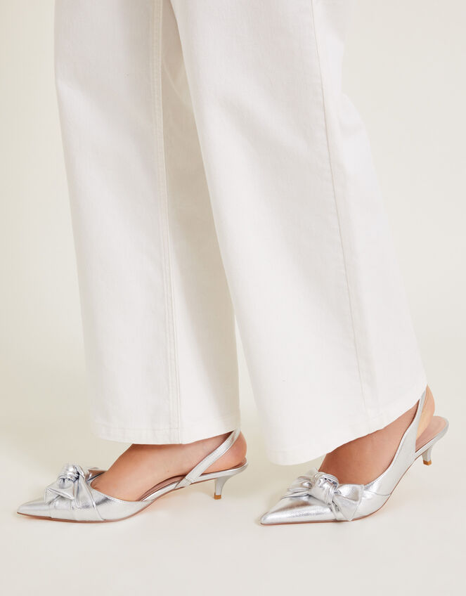 Bronte Metallic Bow Slingback Kitten Heels Silver | Occasion Shoes ...