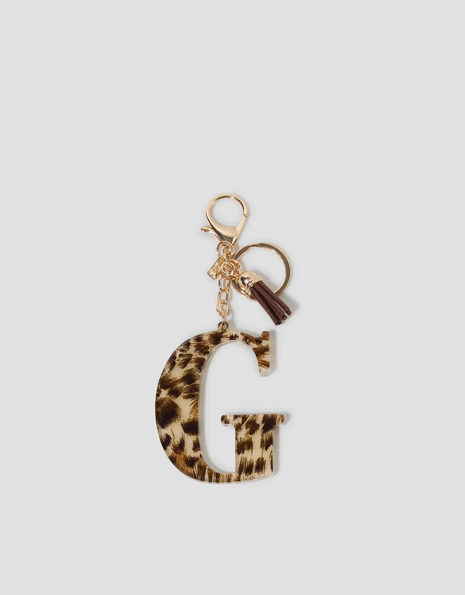 Leopard Print Resin Initial Keyring Brown | Accessories | Monsoon UK.
