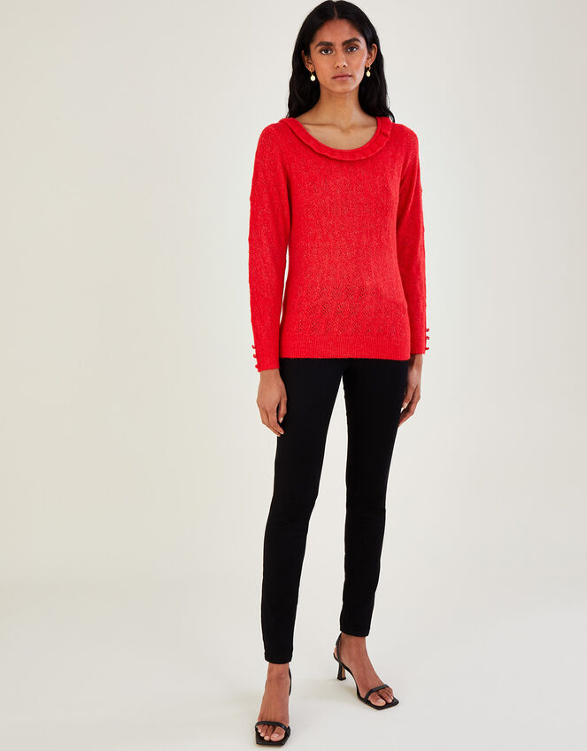 Scoop Neck Pointelle Jumper with Recycled Polyester Red