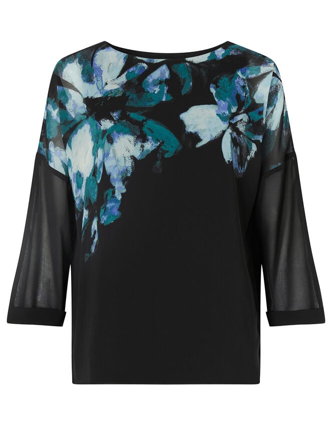 Floral Placement Print Blouse Black | Blouses & Shirts | Monsoon UK.