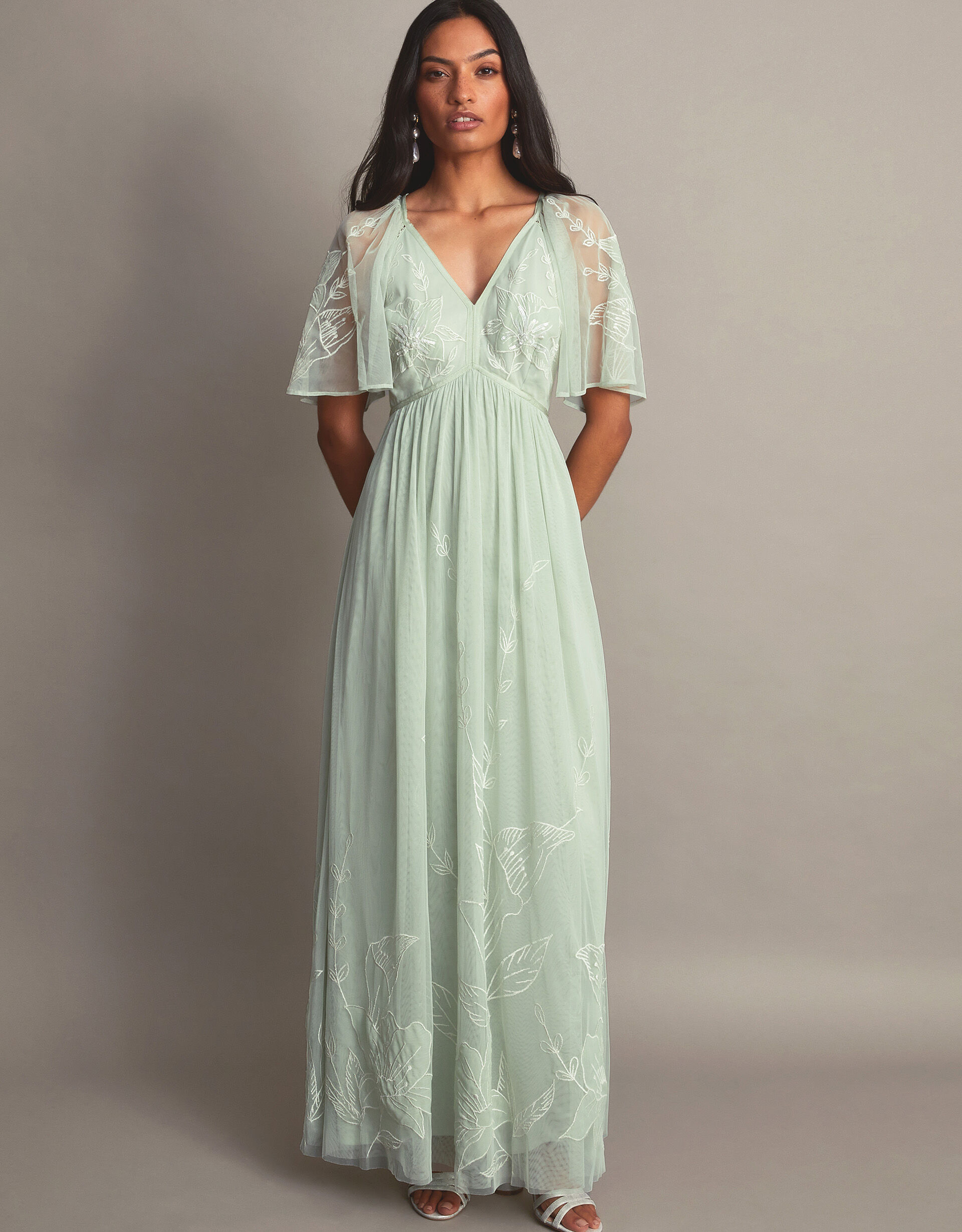 Kacia Embroidered Maxi Dress Green | Evening Dresses | Monsoon UK.