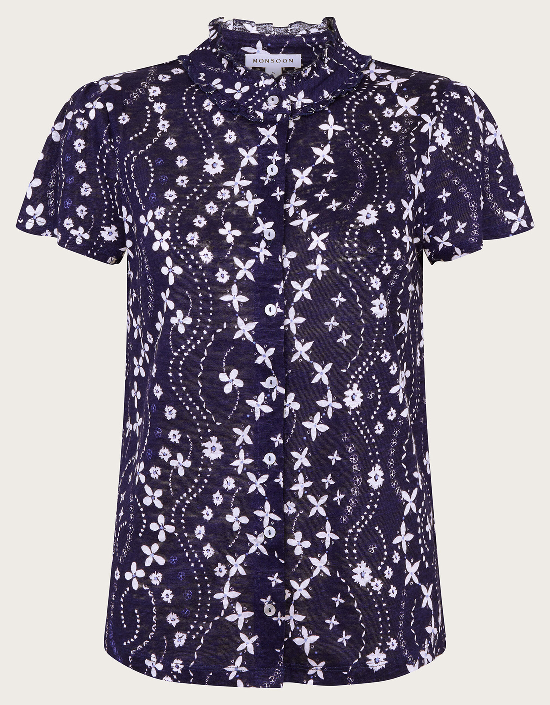 Serena Floral Linen Top Blue | Tops & T-shirts | Monsoon UK.