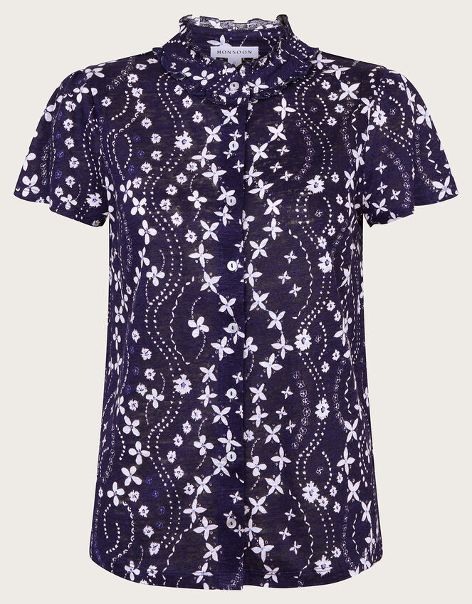 Serena Floral Linen Top Blue | Tops & T-shirts | Monsoon UK.