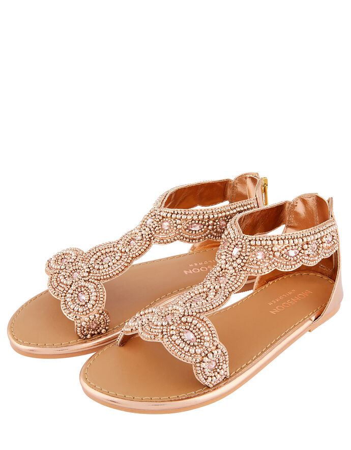 Embellished Metallic Sandals Gold